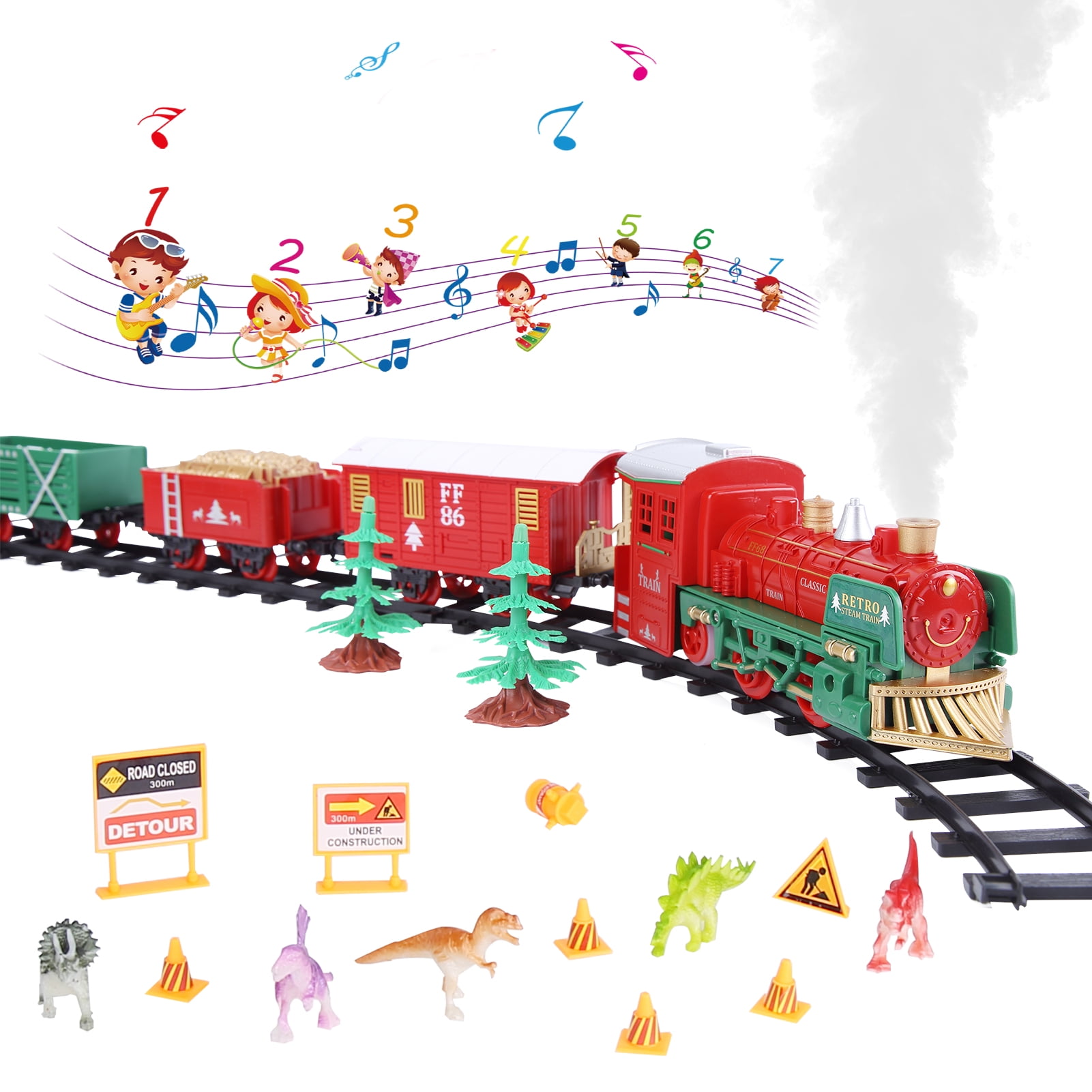 Christmas Train Dinosaur Set, Electric Train Toy for Kids with Lights ...