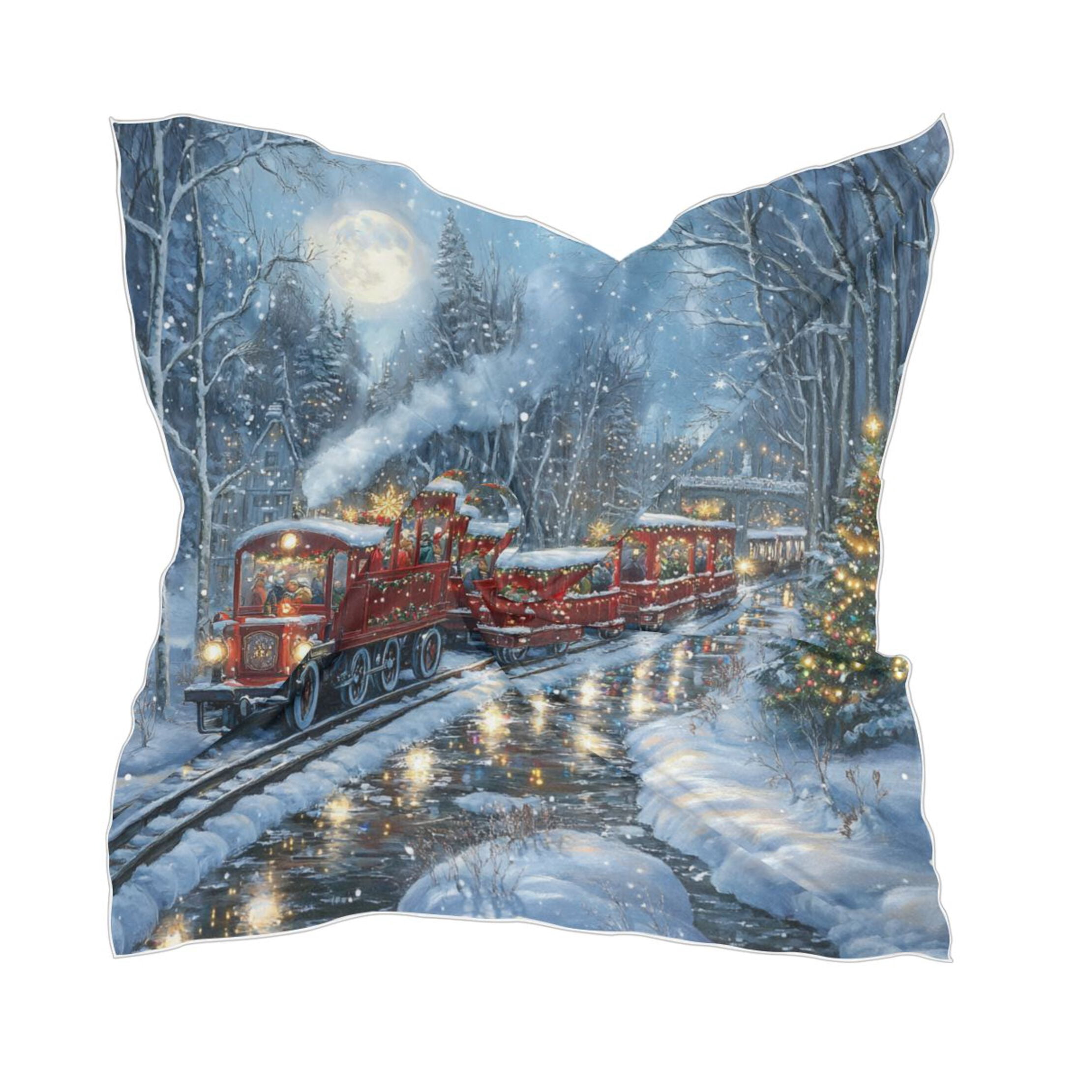 Christmas Train Picture Square Silk Scarf, 23.62×23.62in Polyester ...