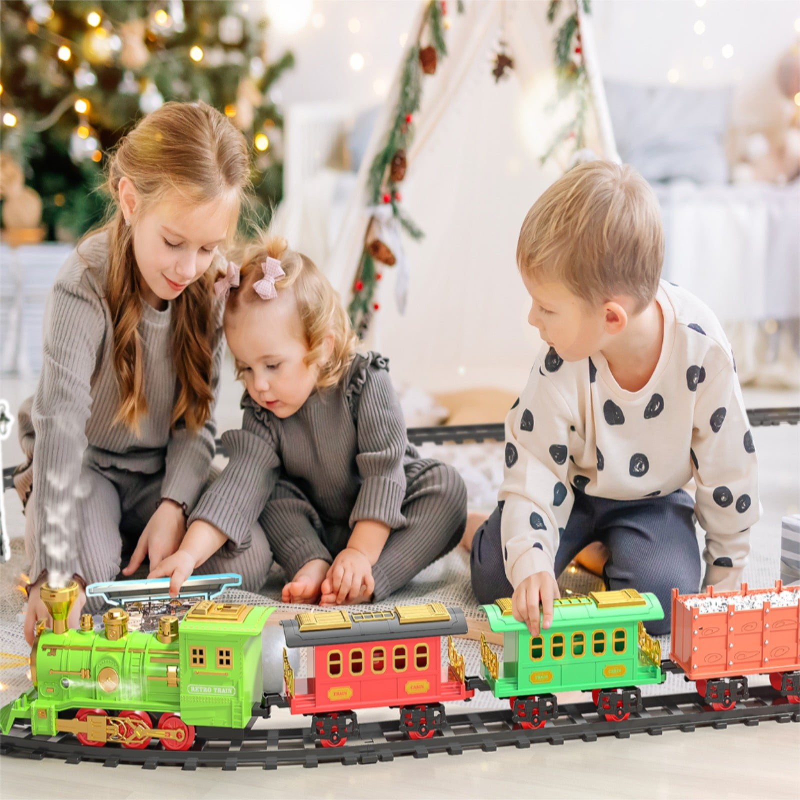 Christmas Train Set, 1*Locomotive & 4*Carriages & 12*Tracks, Enhance ...