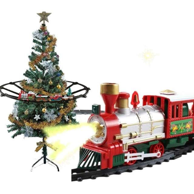 Christmas Train Set Around & Under The Tree, Floating Train Around The ...
