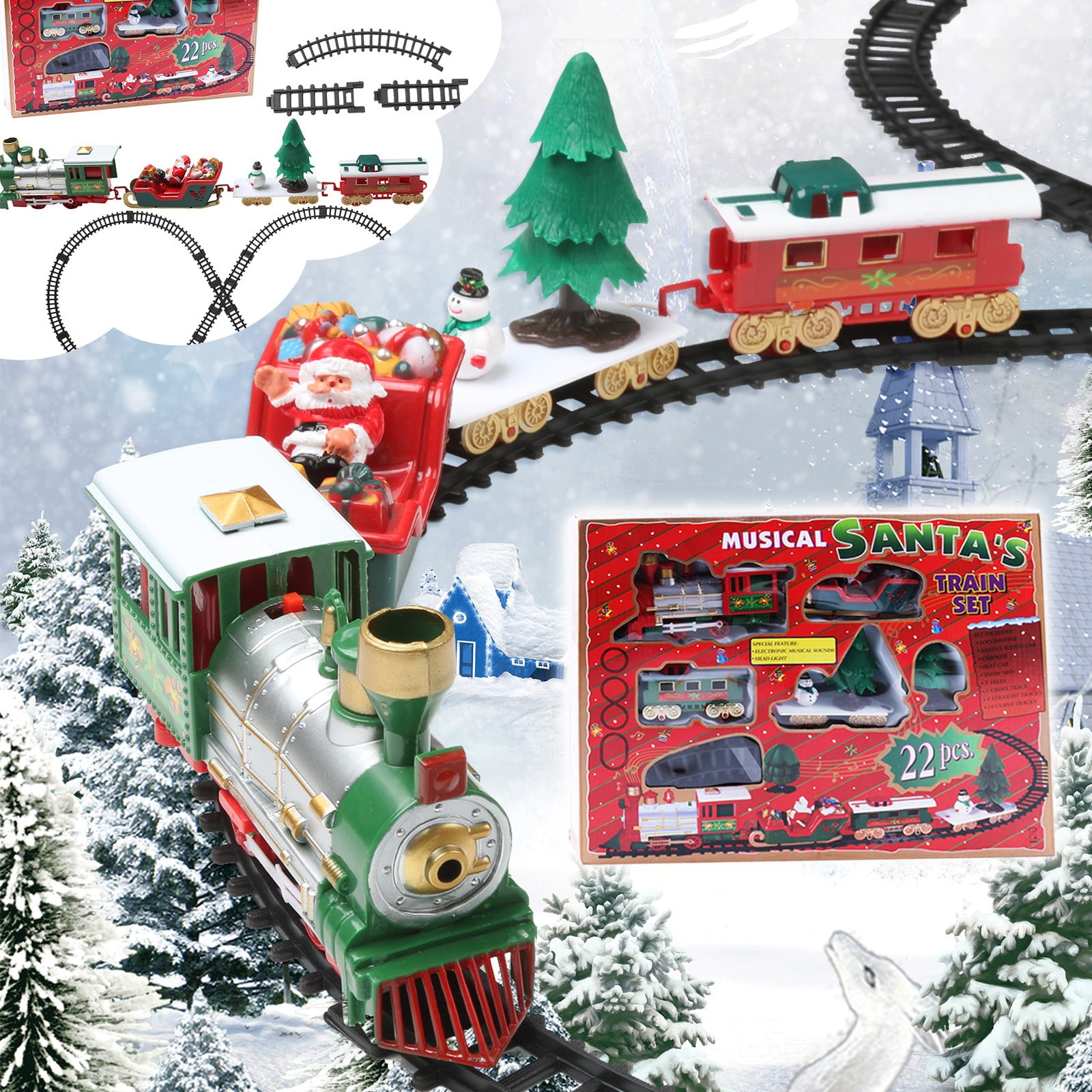 Christmas Train Set for Tree, Motorized Holiday Railway Toy with Sound ...
