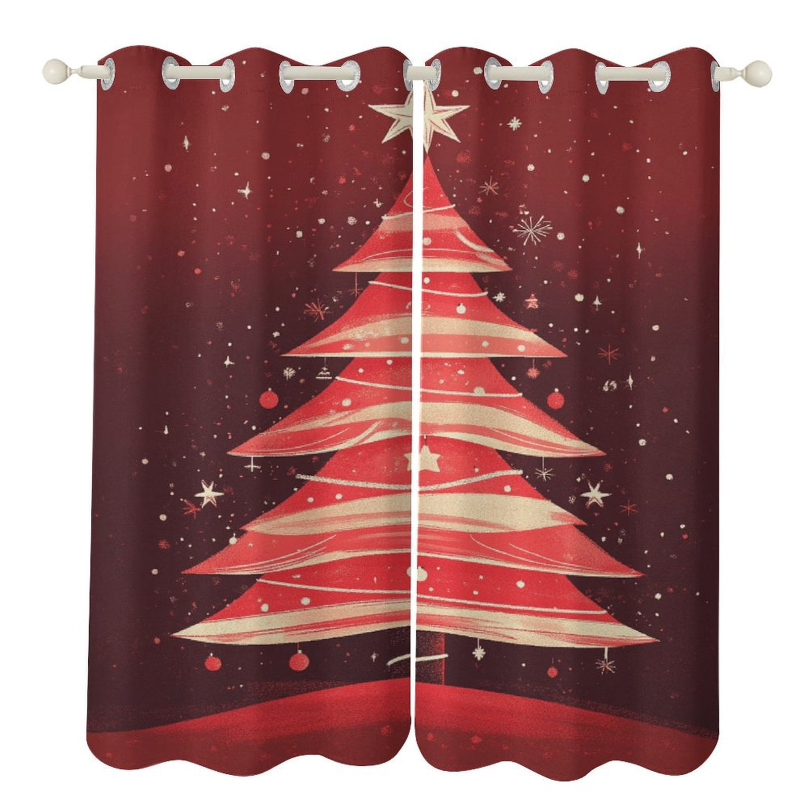 Christmas Tree (17) 2 Panels 3D Printing Pattern Curtain for Bedroom ...