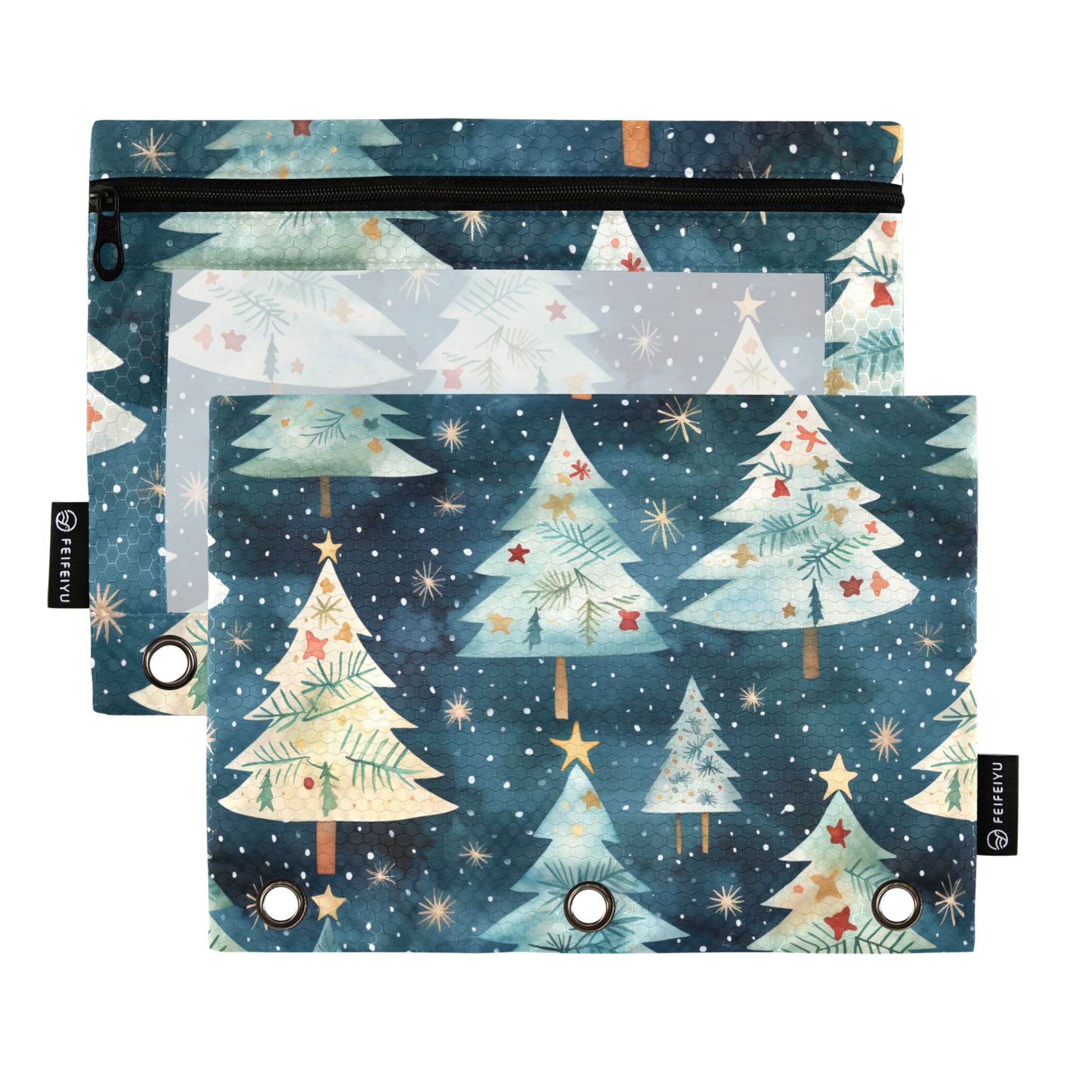 Christmas Tree 2 Pack Pencil Pouch for 3 Ring Binder Smooth Zipper ...