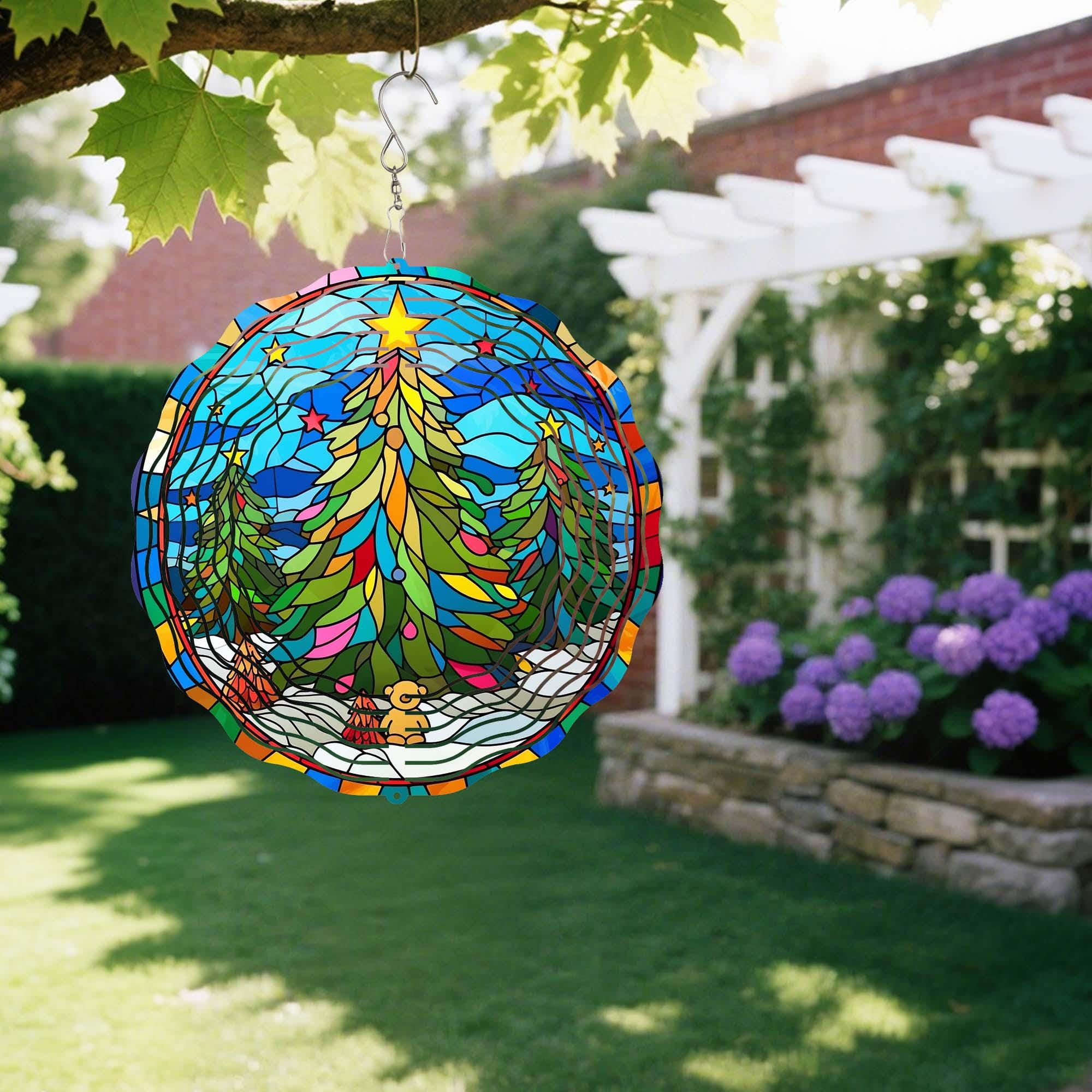 Christmas Tree 3D Wind Spinner Metal Kinetic Outdoor Garden Decor ...