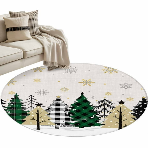 Christmas Tree 3ft Area Rug, Green Beige Black Xmas Tree Winter ...