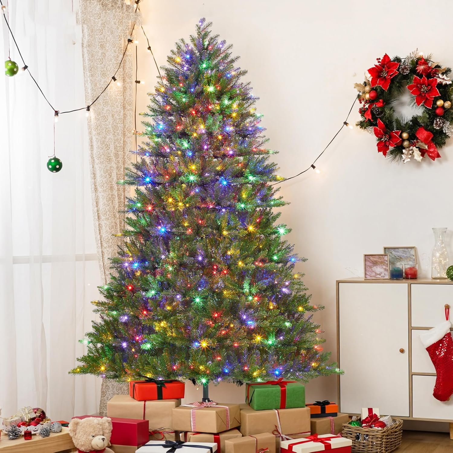Christmas Tree, 4.5/6/7.5/9FT Pre-Lit Artificial Christmas Trees with ...