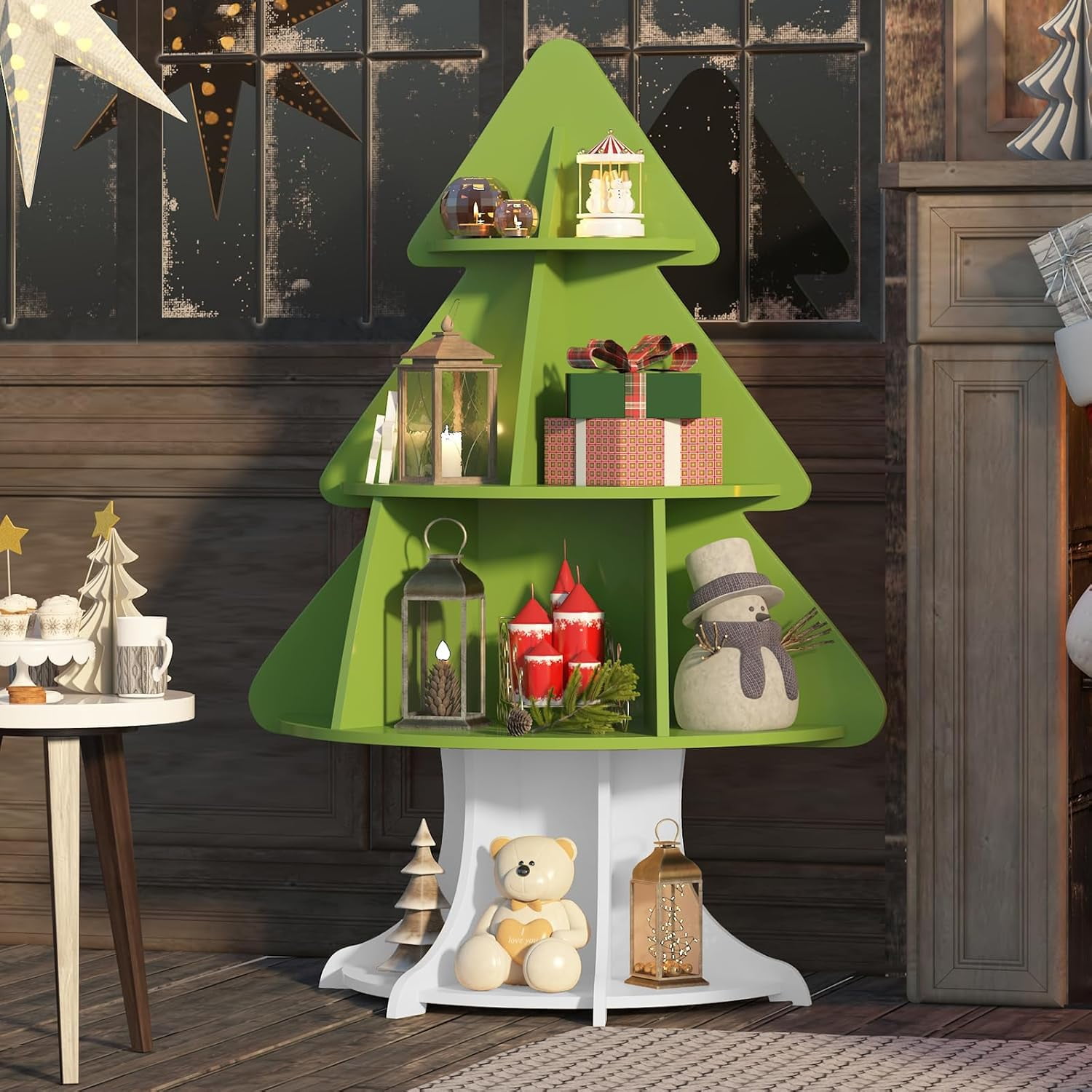 Christmas Tree 4 Tiers Kids Bookshelf Toddler Bookcase Baby Book Rack ...