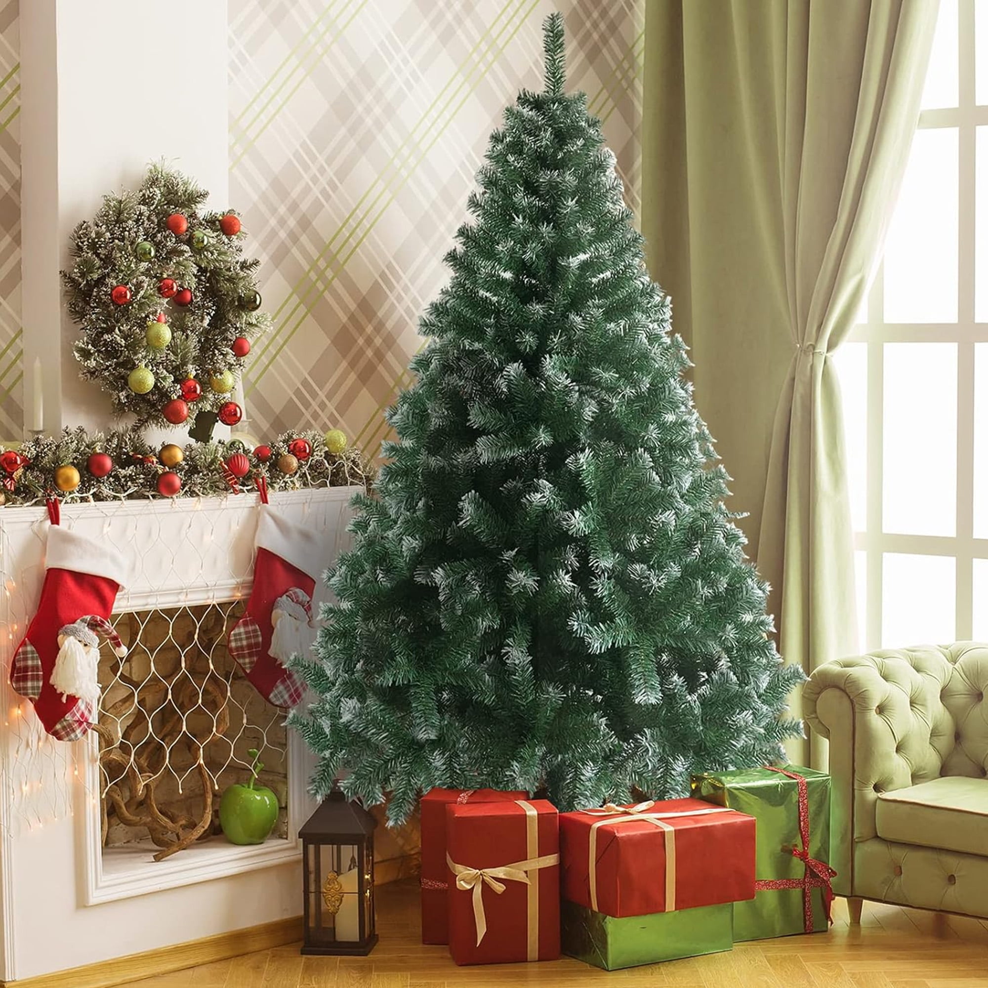Christmas Tree 6FT Partially Flocked Spruce Decorations for Home ...