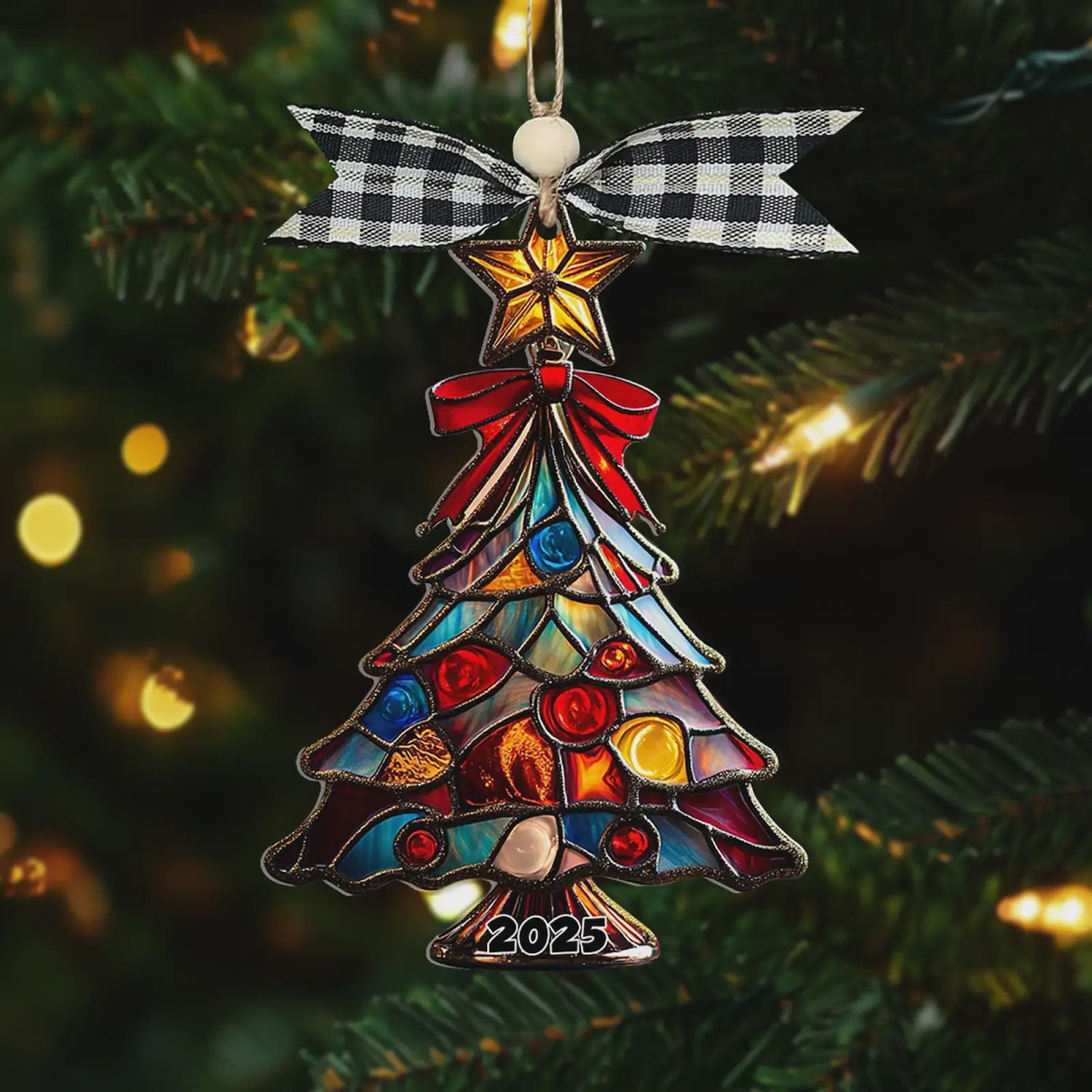 Christmas Tree Acrylic Suncatcher, Faux Stained Glass Window Hanging ...