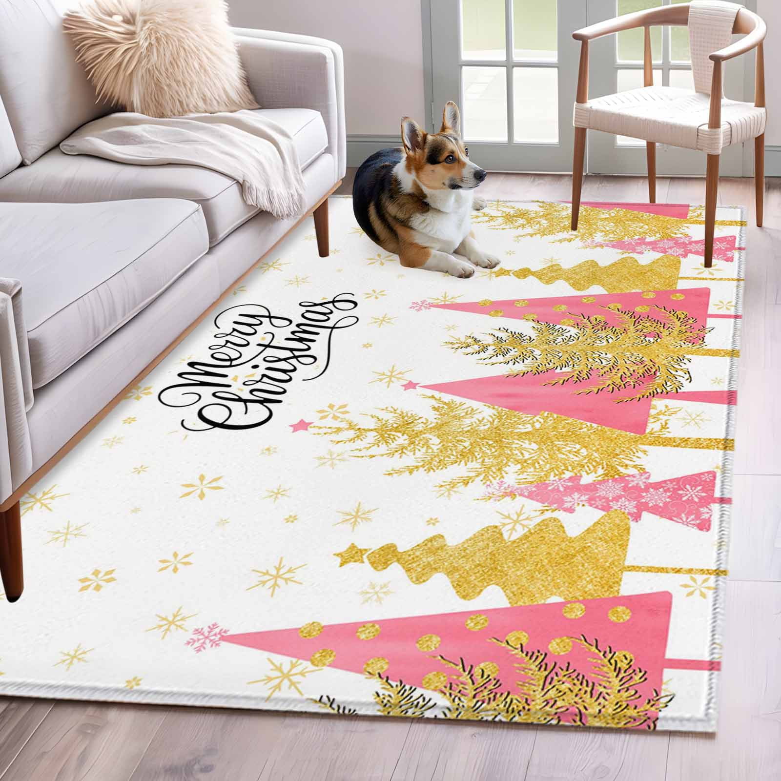 Christmas Tree Area Rug 3x5 Washable Rug Non Slip Winter Snowflake Xmas ...