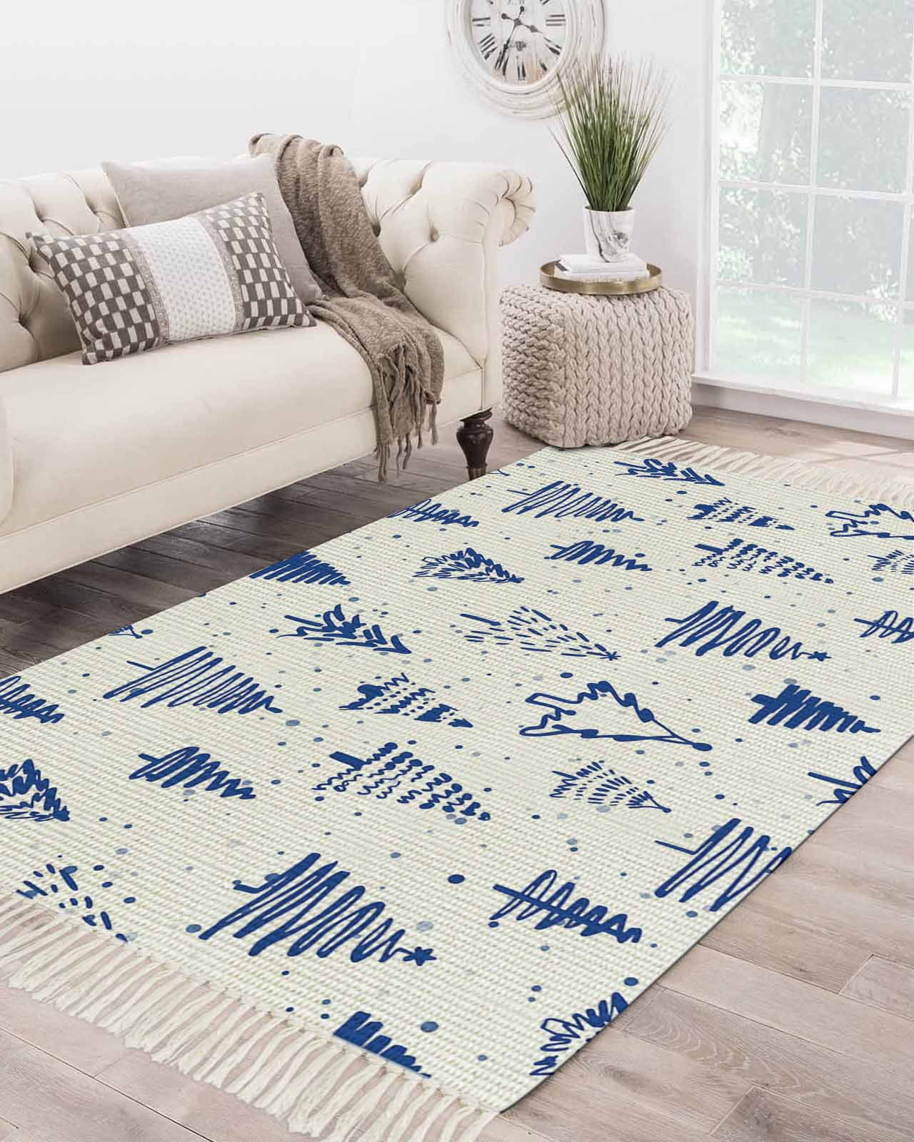 Christmas Tree Area Rug 3x5ft Woven Runner Rug,Xmas Blue Cartoon Tree ...