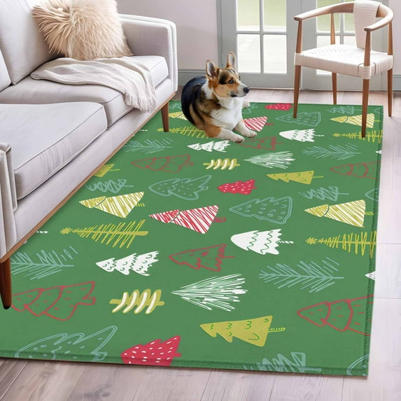 Christmas Tree Area Rug 4x6 Washable Rug Non Slip Red Green Gold Yellow ...