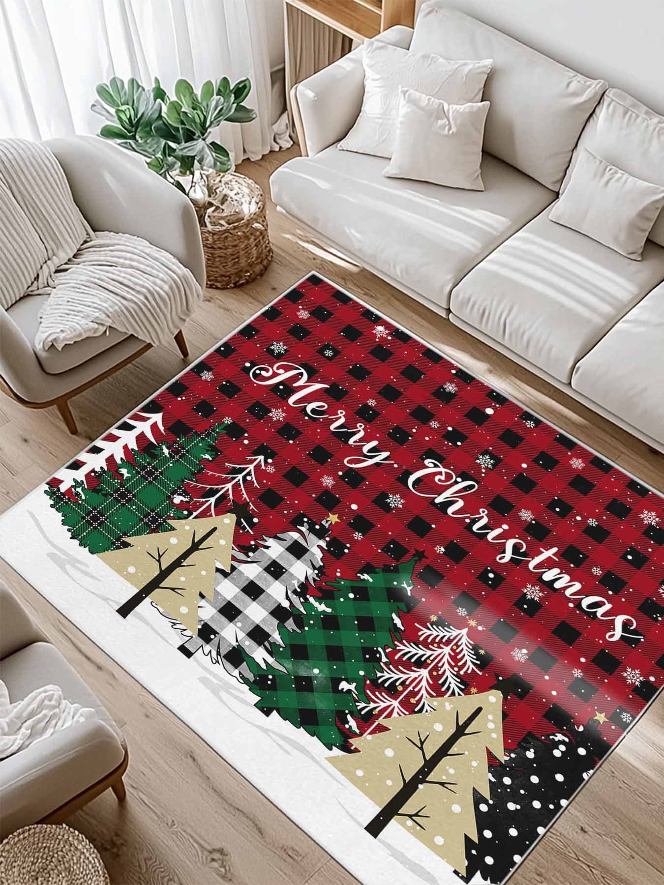 Christmas Tree Area Rug for Bedroom 3x5 Ft Winter Snowflake Red Black ...