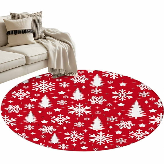 Christmas Tree Area Rug, Winter Snowflakes Stars White Red Washable ...