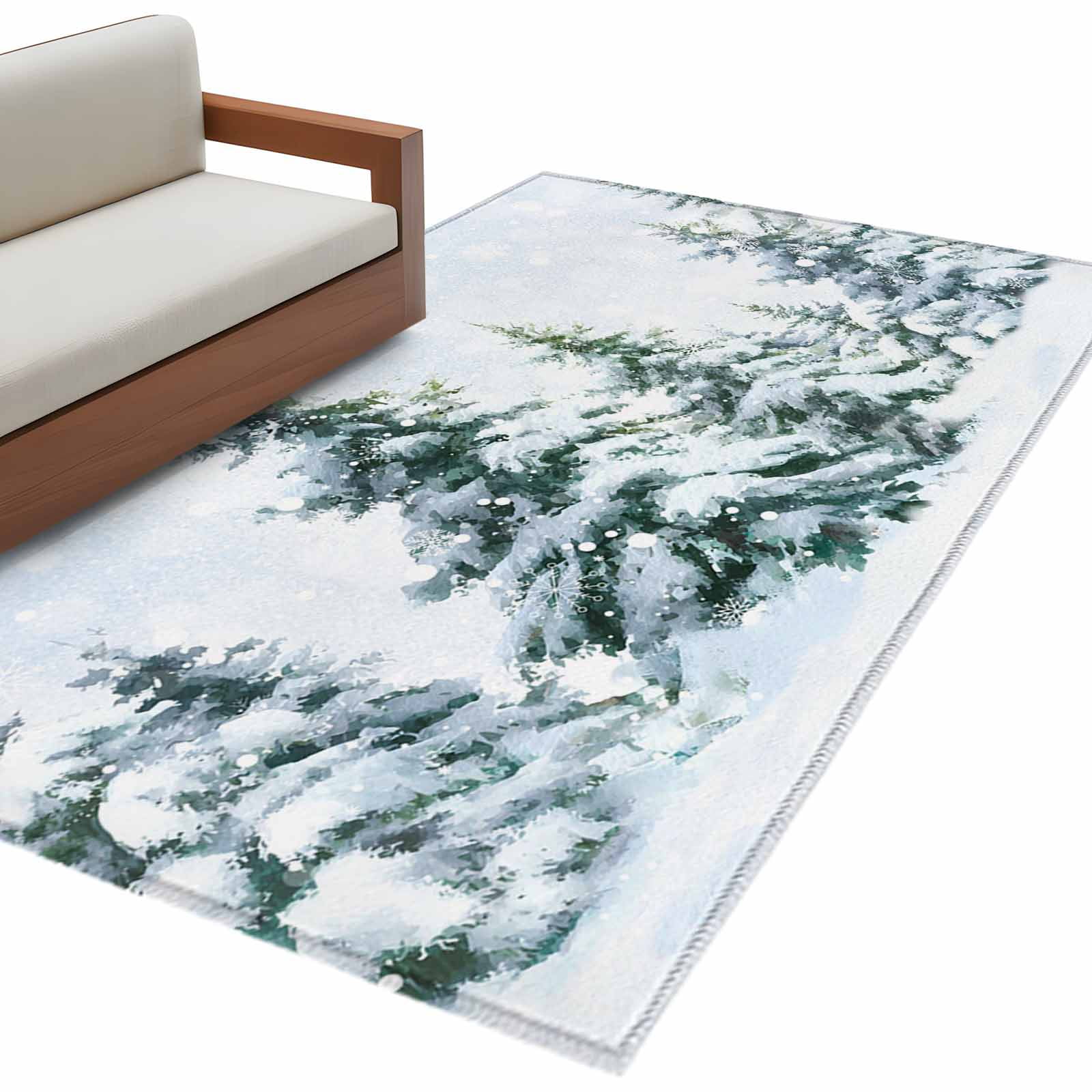 Christmas Tree Area Rug 2.7x5ft Winter Snow Scene Pine Trees Forest ...