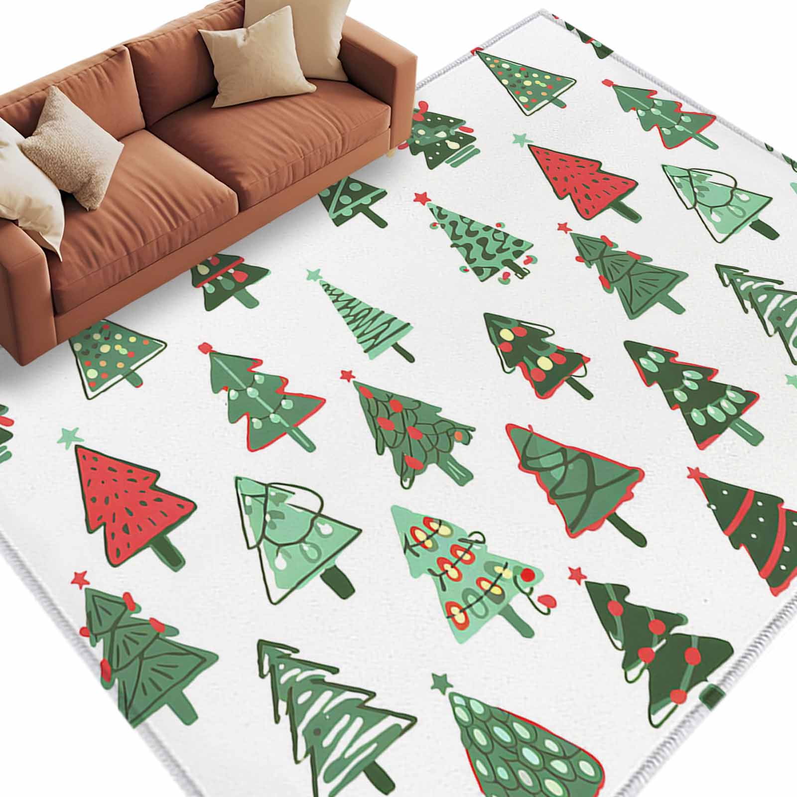Christmas Tree Area Rug 5x7ft Hand Painted Cartoon Trees Non-Slip ...