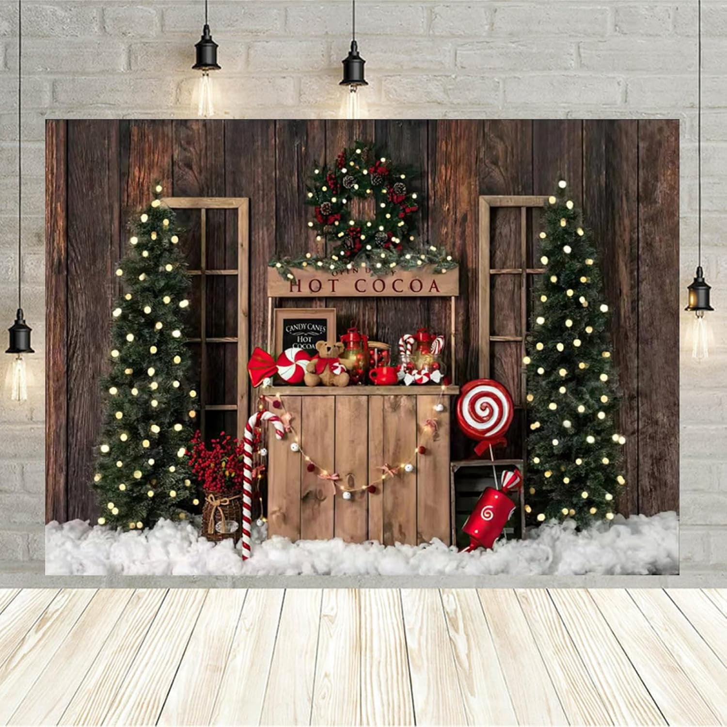 Christmas Tree Backdrop Winter Hot Cocoa Background Christmas Candy ...