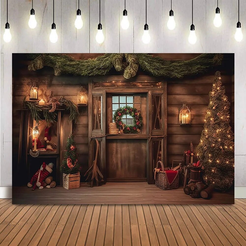 Christmas Tree Backdrop for Photography Retro Vintage Wood Door Photo ...