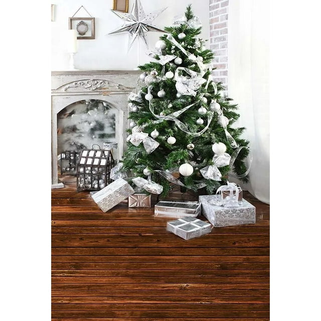 Christmas Tree Backdrops Winter Gift Fireplace Bells Stars decor ...