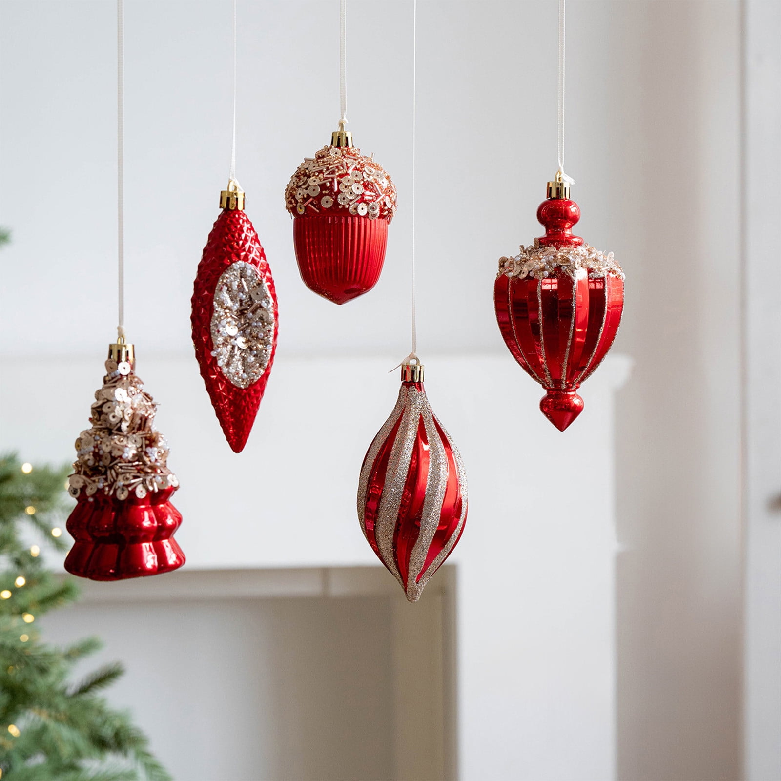 Christmas Tree Ball Ornament, Plastic Holiday Decor, Red Tree-Shaped ...