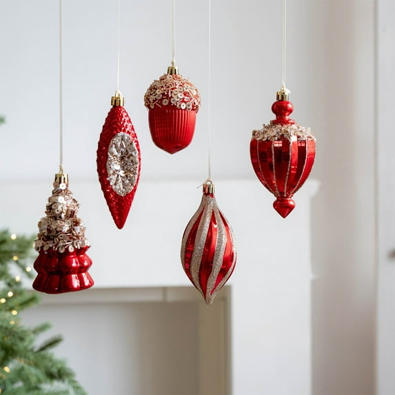 Christmas Tree Ball Ornament, Plastic Holiday Decor, Red Tree-Shaped ...