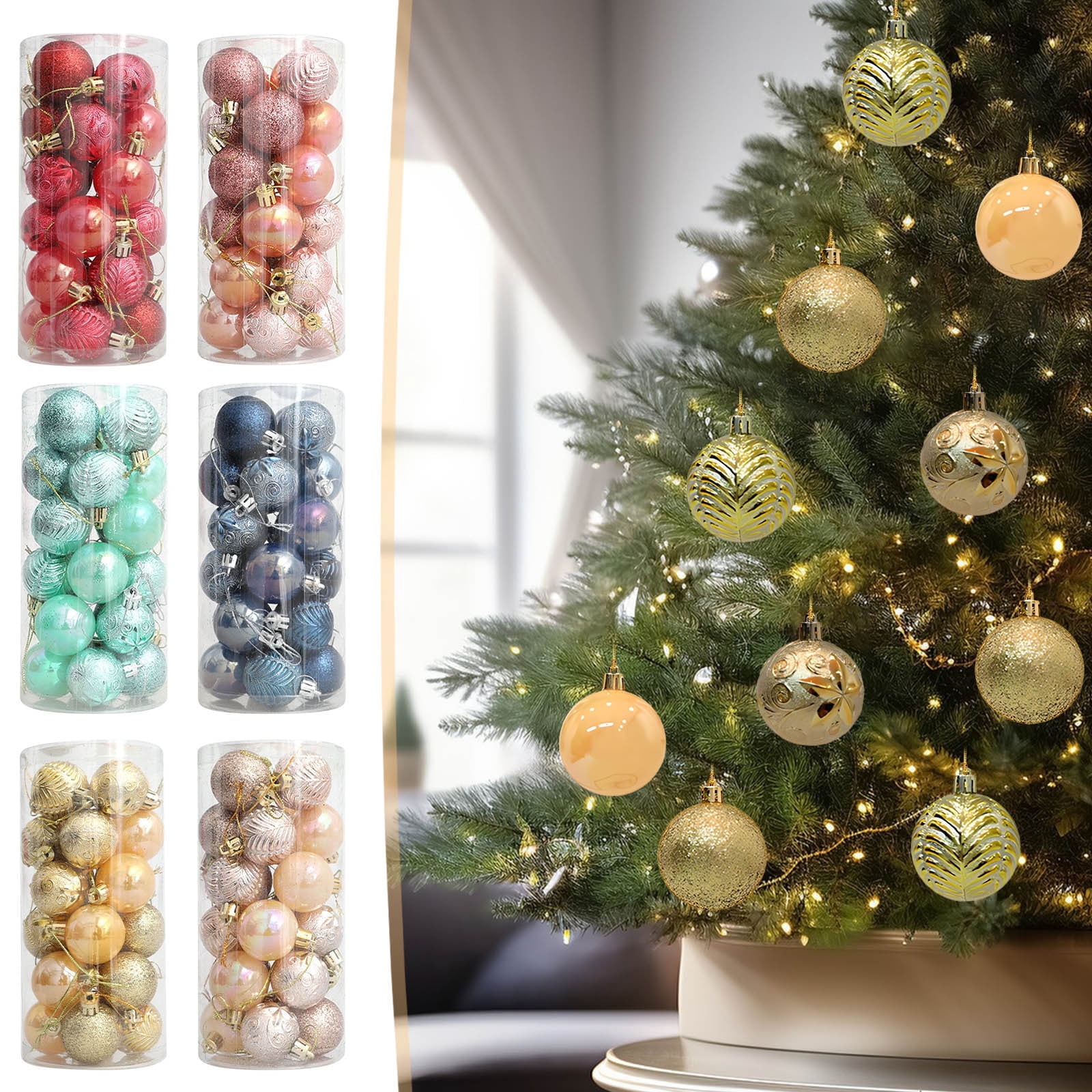 Christmas Tree Ball Ornaments Set | 24pcs Shatterproof Plastic Baubles ...