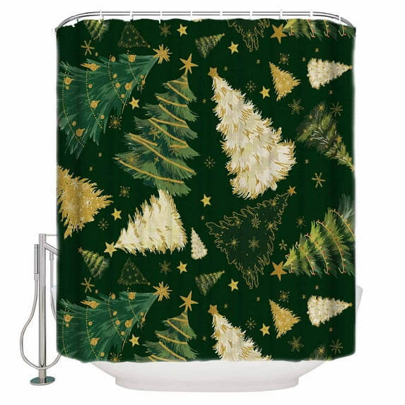 Christmas Tree Bathroom Shower Curtains with 12 Hooks Polyester ...