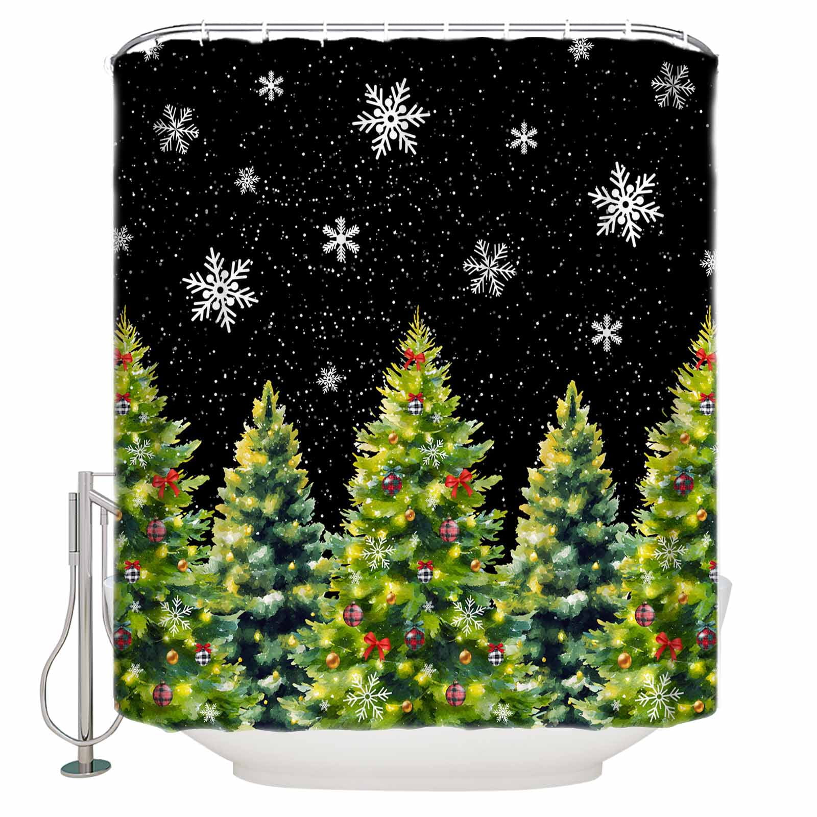 Christmas Tree Bathroom Shower Curtains with Hooks, Winter Xmas ...