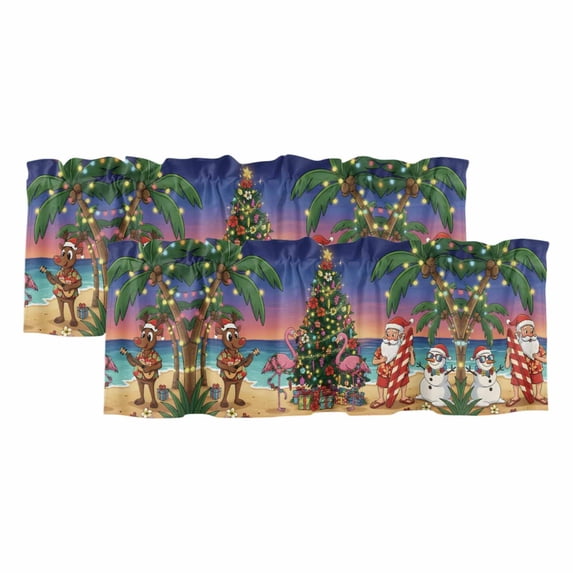 Christmas Tree Beach 2 Panels Kitchen Valance, Cartoon Santa Claus ...