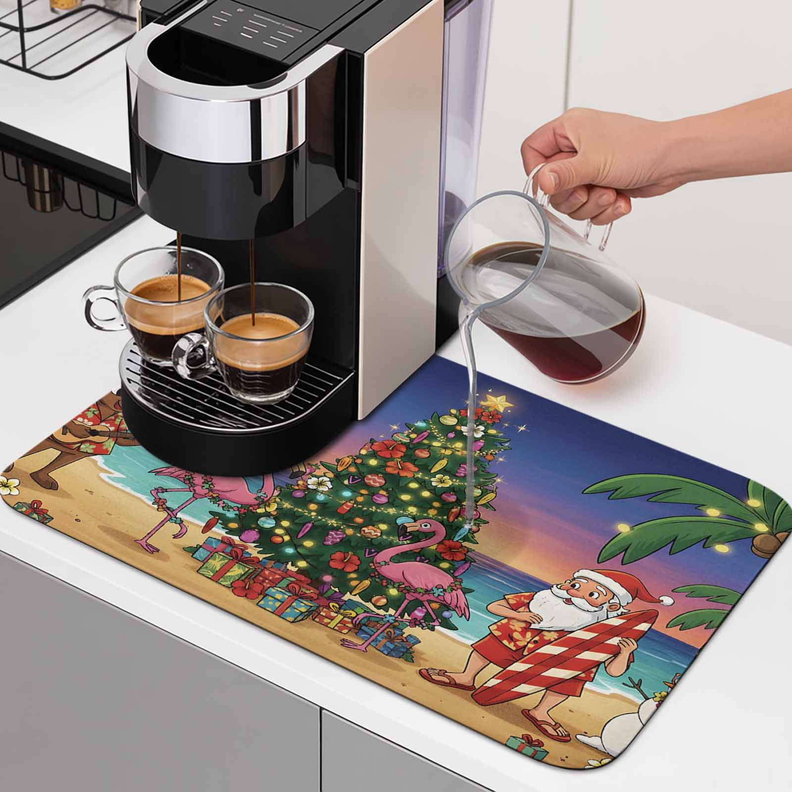 Christmas Tree Beach Dish Drying Mats for Kitchen Counter, Cartoon ...
