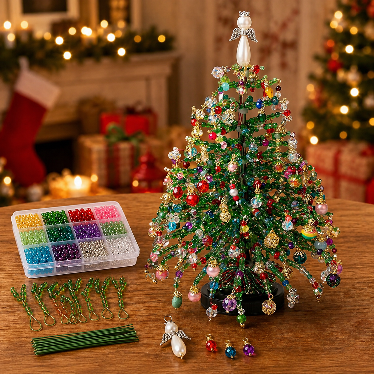 Christmas Tree Beading Craft Kit, DIY Handmade Holiday Centerpiece for ...