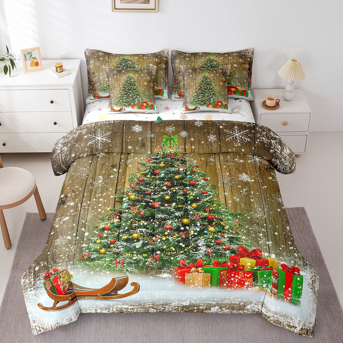 Christmas Tree Bed in a Bag King Size Comforter Set 7 Pieces,Merry ...