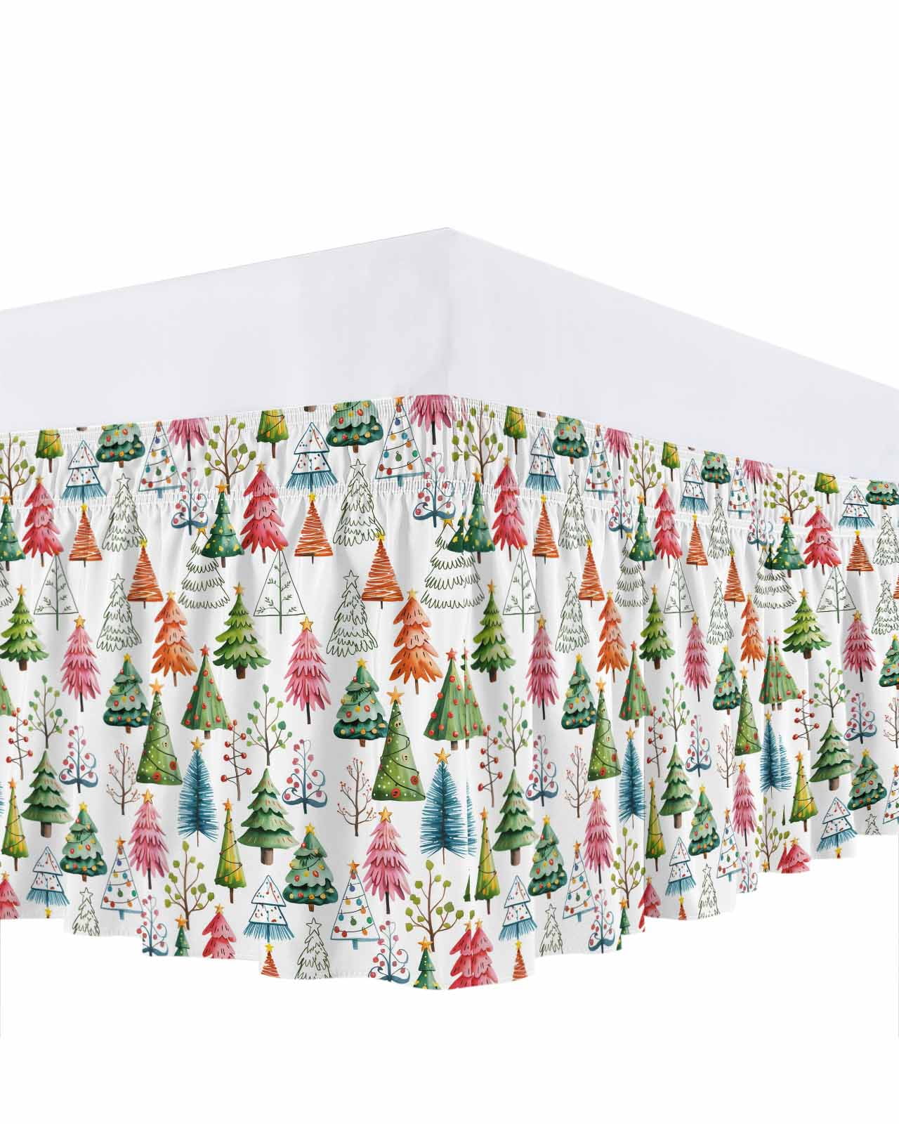 Christmas Tree Bed Skirt Green Pink Blue Trees Winter Plant Bed Skirts ...