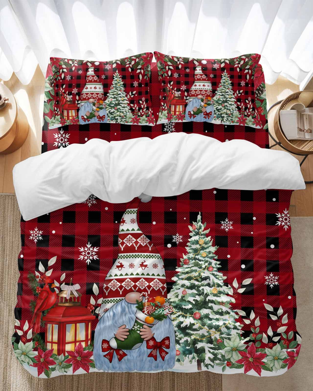 Christmas Tree Bedding Duvet Cover Set Full Size 4 Pieces Gift Dwarf ...