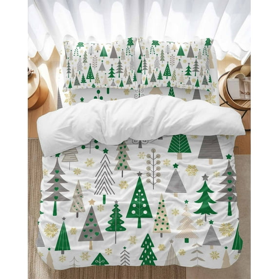 Christmas Tree Bedding Duvet Cover Set Queen Size 4 Pieces Snowflake ...