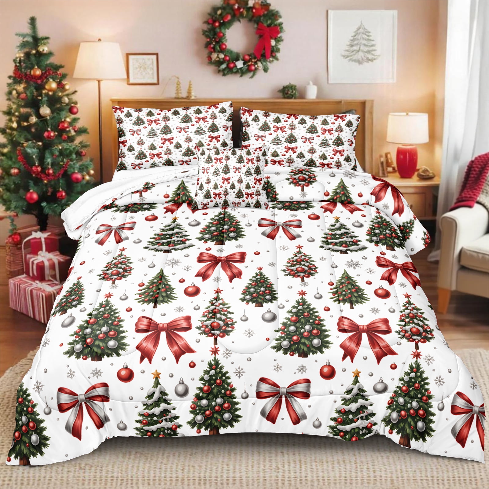Christmas Tree Bedding Queen Christmas Bow Comforter Set Queen Size ...
