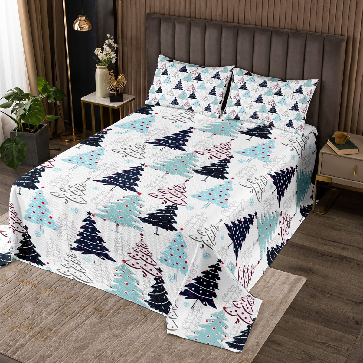 Christmas Tree Bedding Set King Size,White Blue Snowflake Bedspread ...