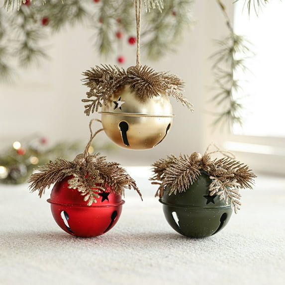 Christmas Tree Bell Ornament Large Red Gold Green | Pinecone Red Berry ...