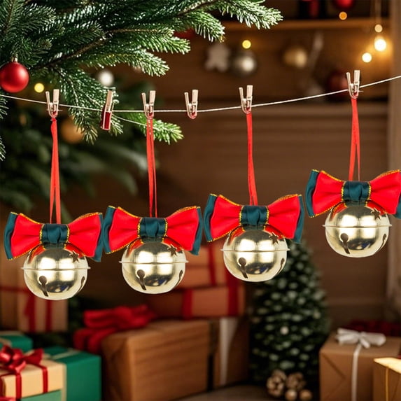 Christmas Tree Bells Ornaments Red Velvet Bowknots Wrought Iron Bells ...