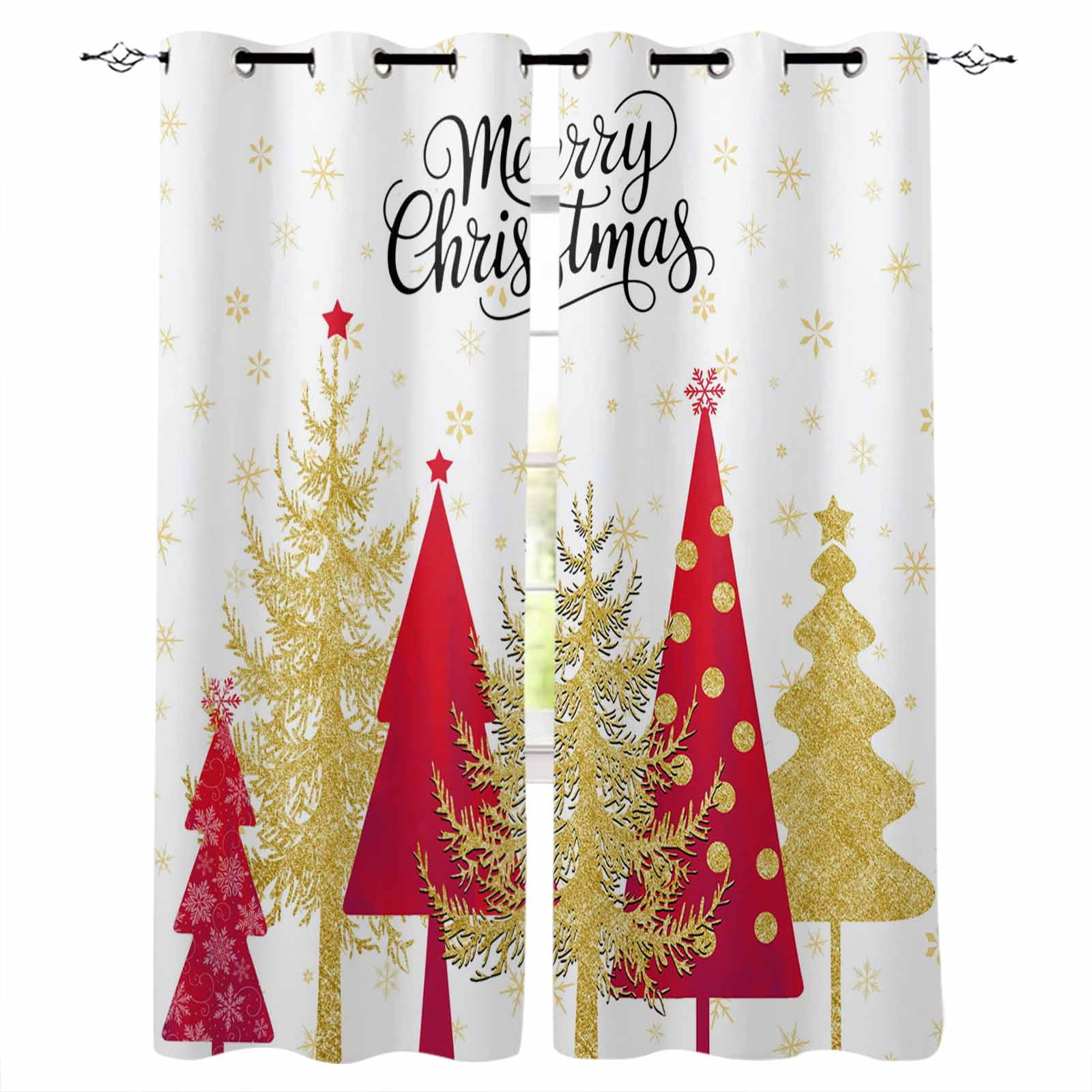 Christmas Tree Blackout Curtains 39 Inches Long for Bedroom, Red Xmas ...