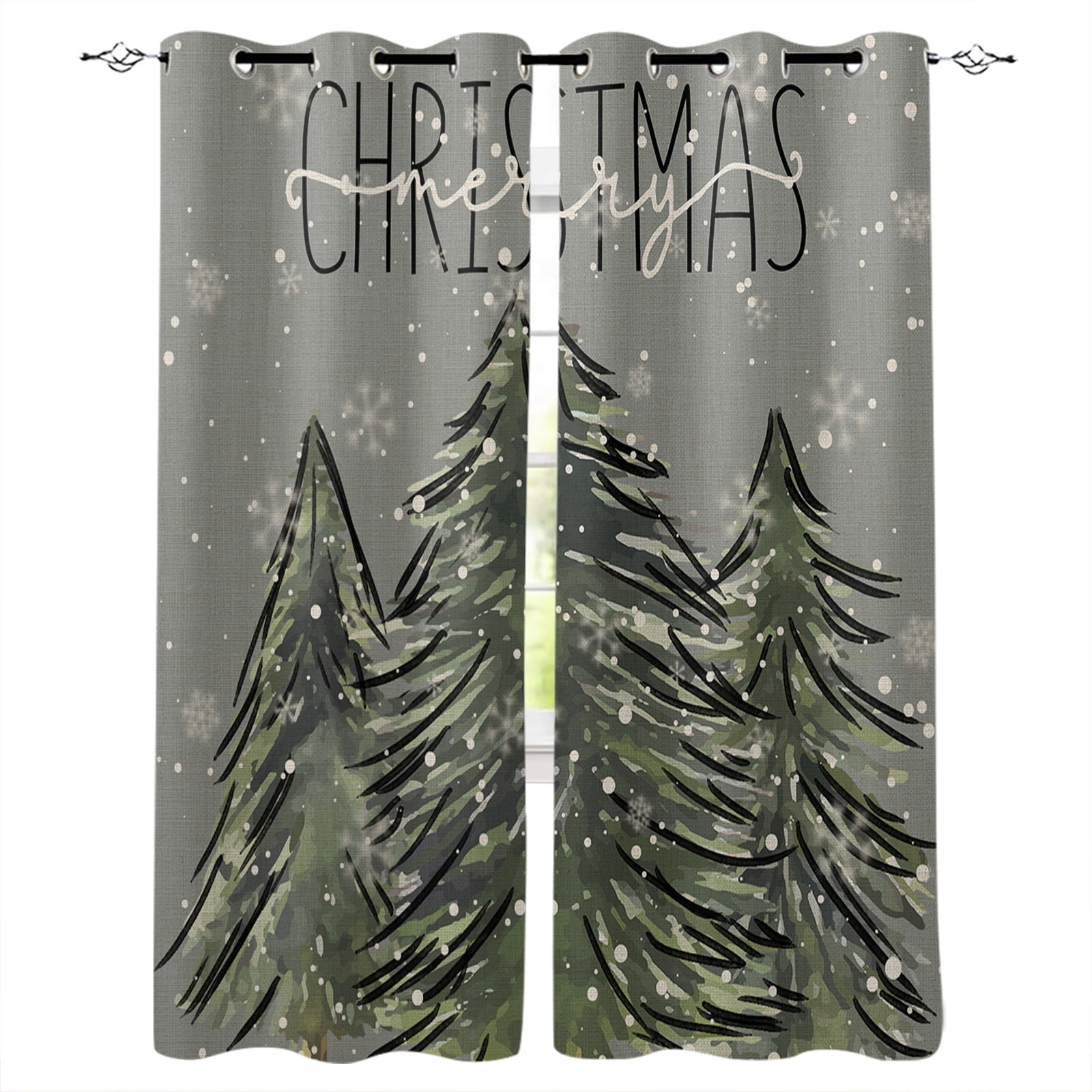 Christmas Tree Blackout Curtains 39 Inches Long, Xmas Tree Winter ...