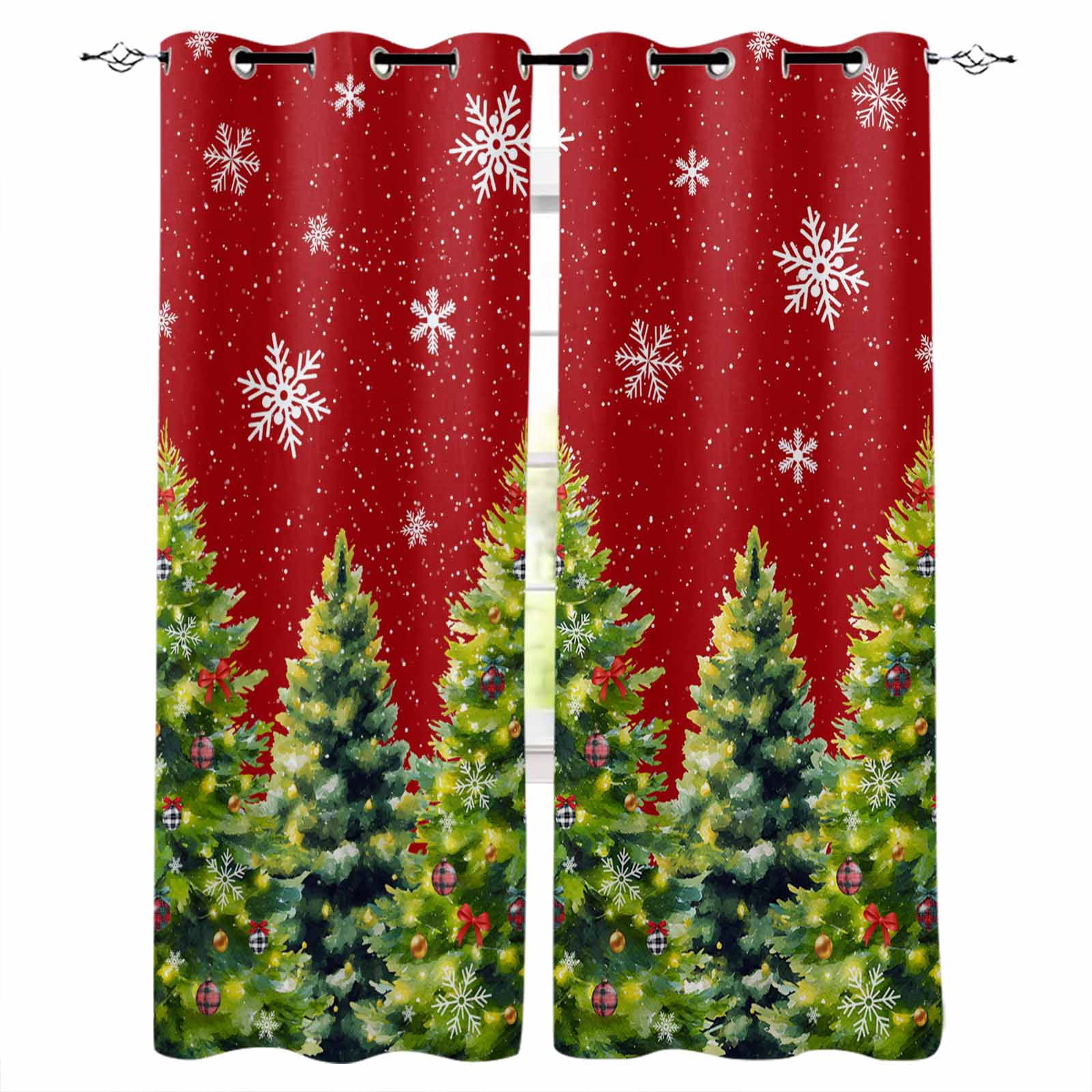 Christmas Tree Blackout Curtains 63 Inches Long for Bedroom, Red Green ...