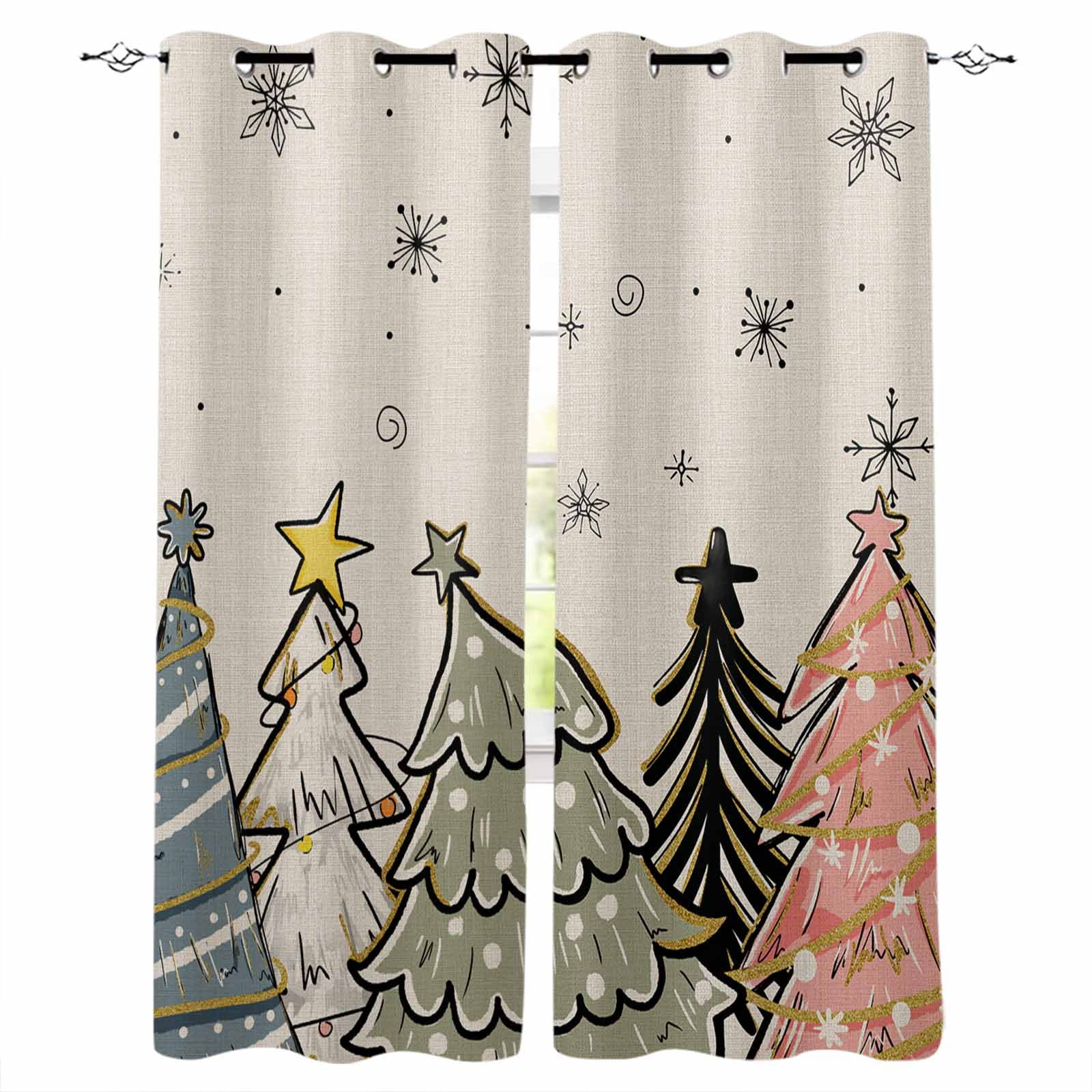 Christmas Tree Blackout Curtains 72 Inches Long, Rustic Pink Green Blue ...