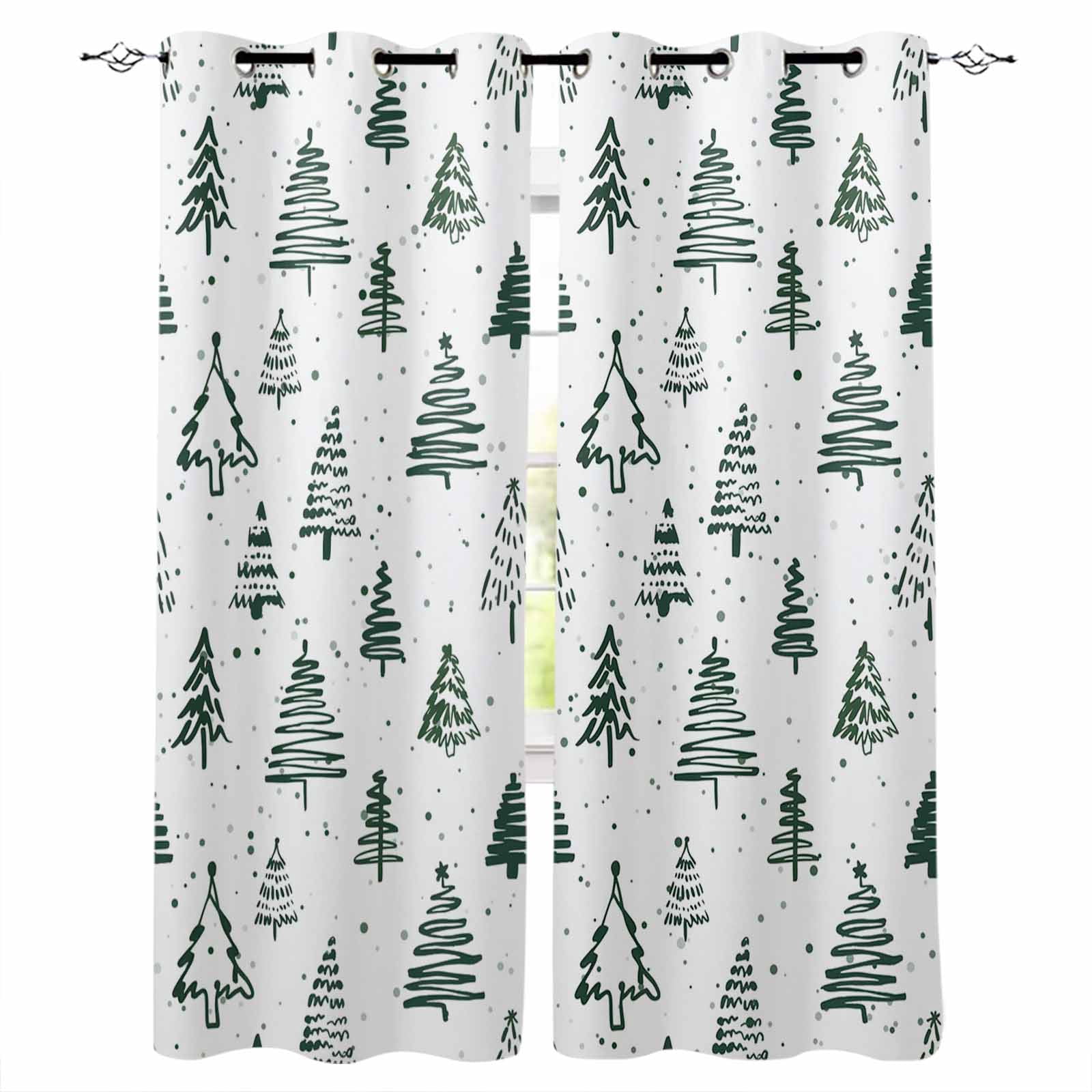 Christmas Tree Blackout Curtains 84 Inches Long for Bedroom,Xmas Green ...