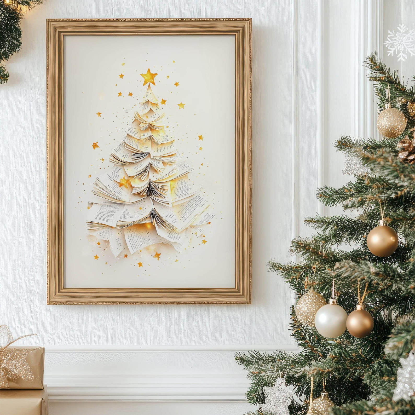 Christmas Tree Book Art | Bookish Holiday Wall Art | Christmas Book ...