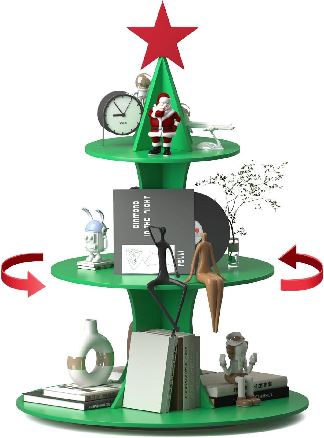Christmas Tree Bookshelf, 3-Tier Rotating Corner Bookshelf for Kids,360 ...