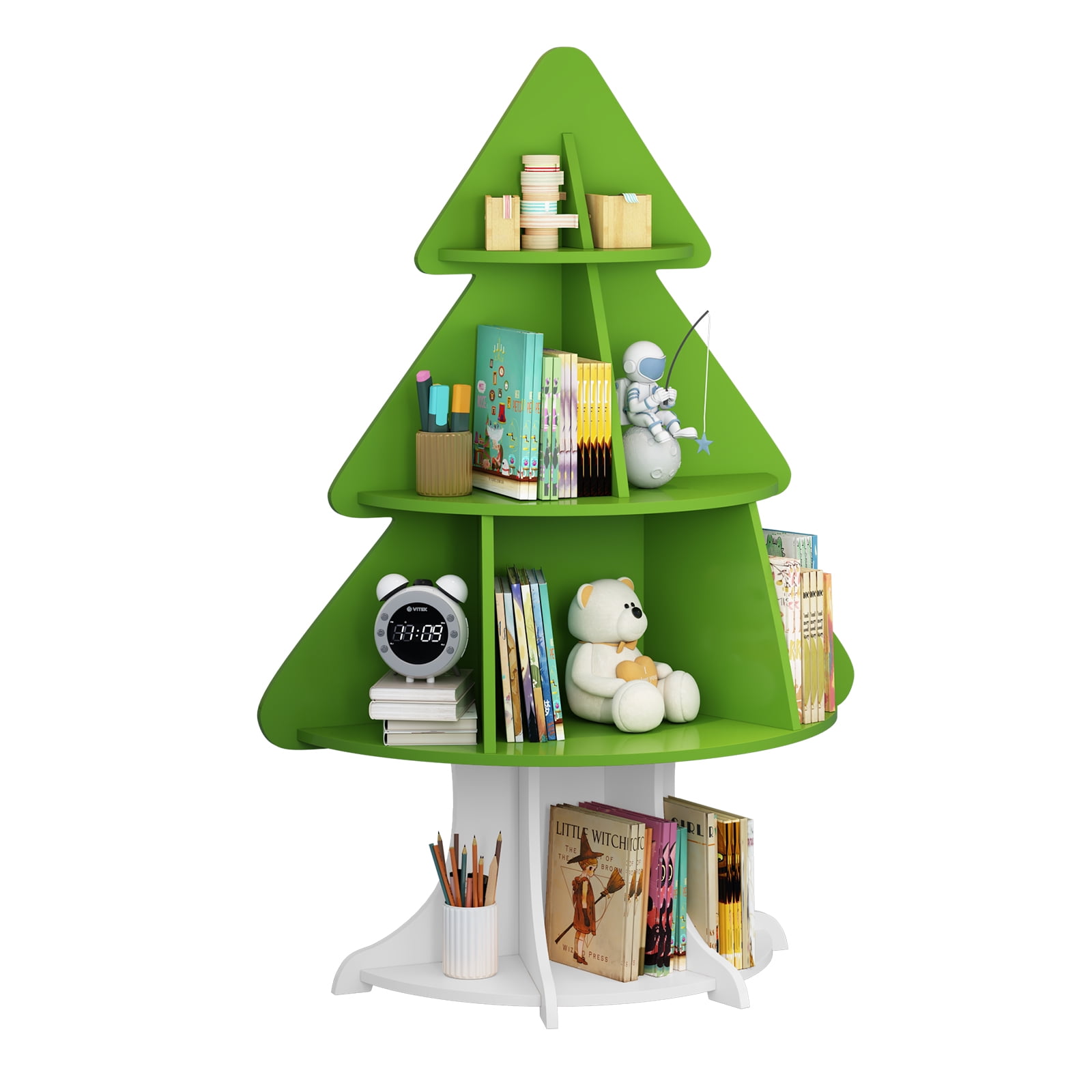 Christmas Tree Bookshelf - 4 -Tier Wooden Toy & Book Storage Organizer ...