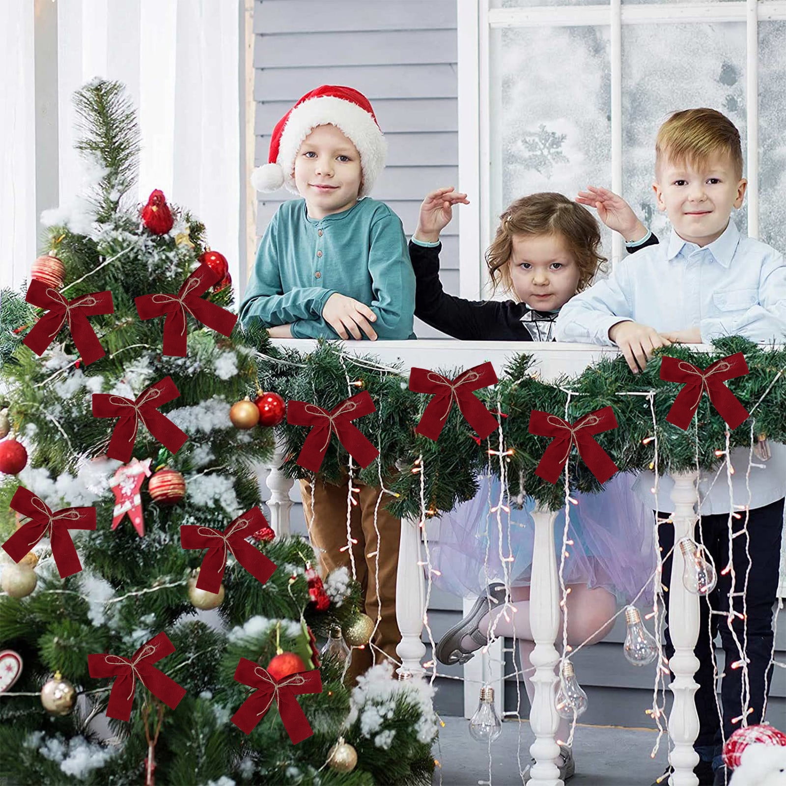 Christmas Tree Bow Decorations, Deluxe Velvet Hanging Ribbon Set ...