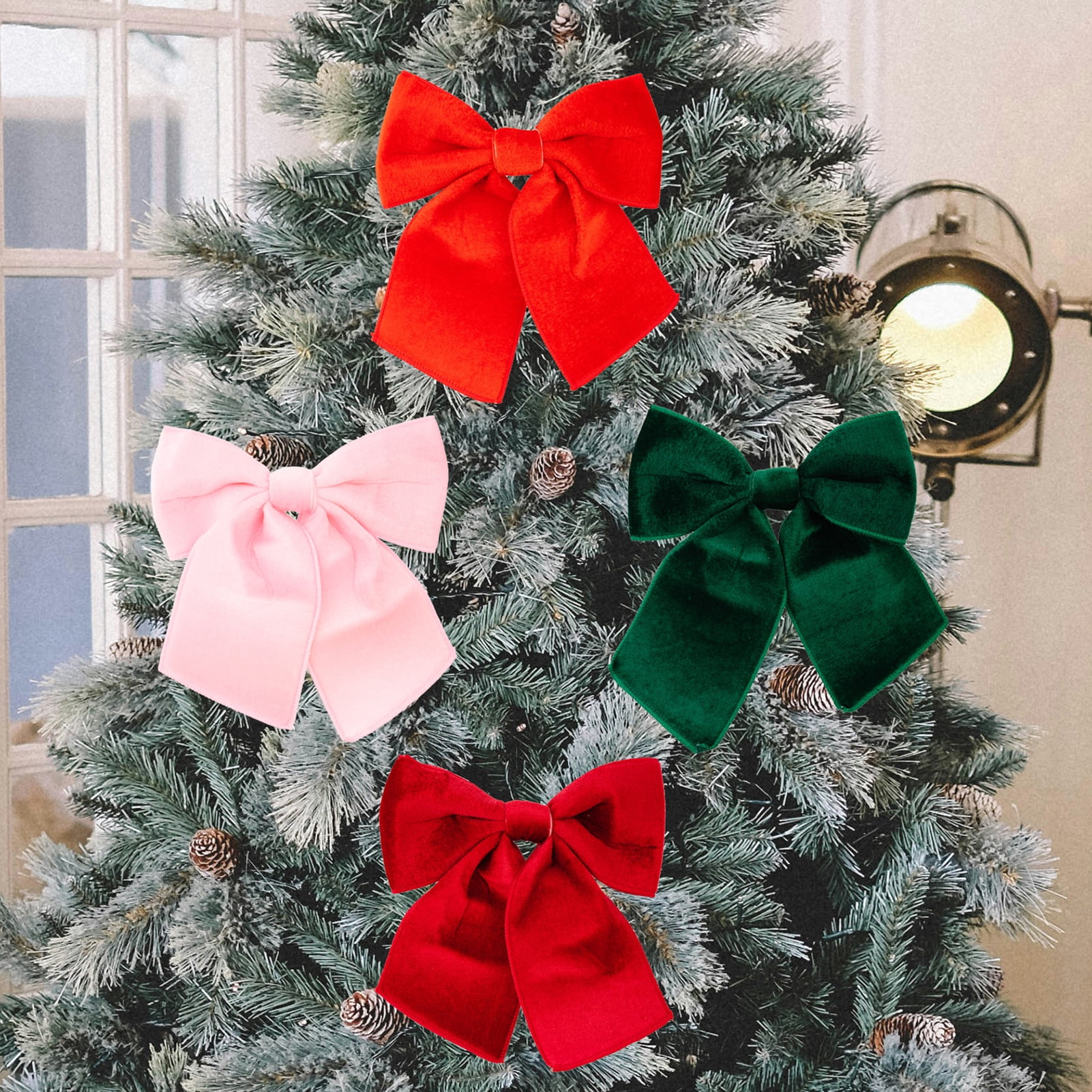 Christmas Tree Bow Pendant Velvet Bow Topper Wreaths Doors Decor Wire ...