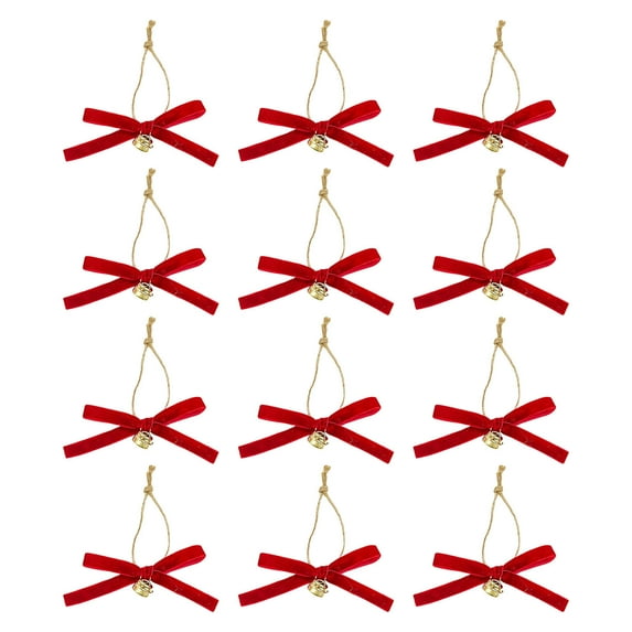 Christmas Tree Bow Pendants 12-Piece Set with Bell Decor for Tree ...